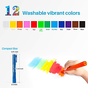 MayMoi 12PCS Washable Tempera Paint Sticks | Non-Toxic, Quick Drying & No Mess Paint Sticks for Kids, 12 Bright Colors, Best Art Birthday Gifts for Kids (6g)