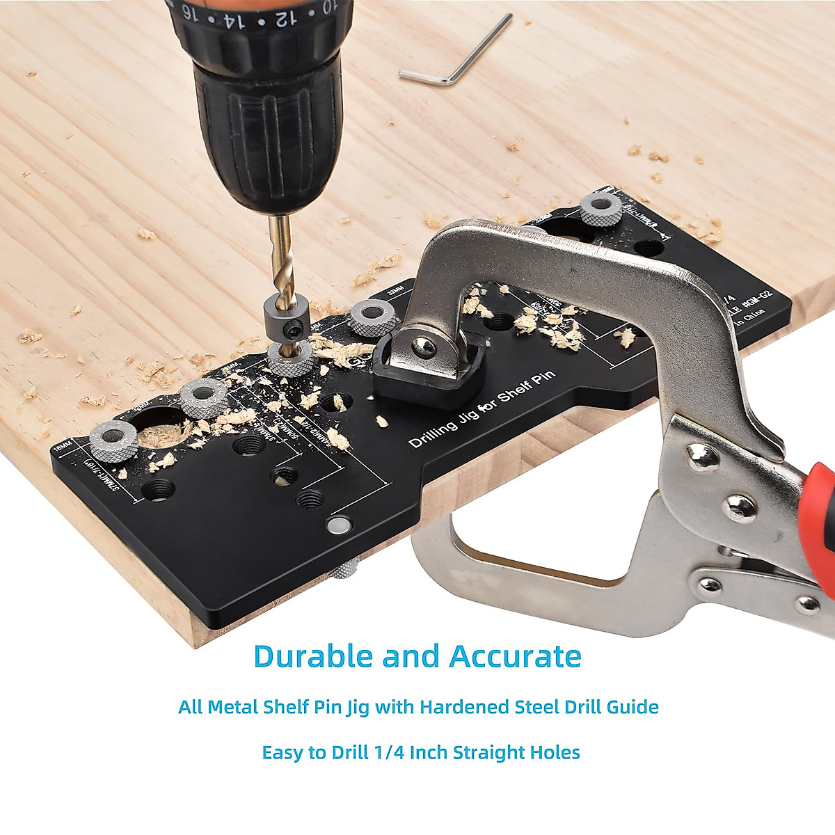 GOINGMAKE Shelf Pin Jig 1/4 Inch Aluminum Alloy Shelf Pin Drilling Jig Drill Guide for Straight Holes Shelf Pin Drilling Jig Cabinet Hardware Jig Shelf Pin Drilling Template Woodworking Tools