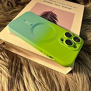 Ownest Compatible for iPhone 14 Pro Max Case with Magnetic Fitting for Magsafe Case Luxury Cute Soft Liquid Silicone Shockproof Full Camera Protector Cover Phone Case-Fluorescent Green