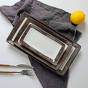 Stone Lain Lucy Porcelain 3-Piece Rectangle Serving Plate Set, Beige