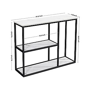 WOHOMO Console Table, 12 Inch Narrow Entryway Table for Living Room, 40 Inch Modern Industrial Sofa Table with 3-Tier Storage Shelves for Corridor, Hallway, White Marble