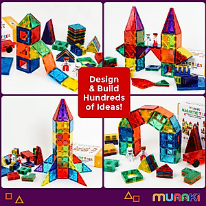 Magnetic Tiles for Kids,100 Pcs Magnetic Blocks for Kids Ages 4-8, Educational Tiles and Stem Toys with 2 Characters, Magnetic Building Blocks for Preschool Kids Recreational, Learning,Creativity