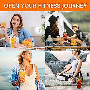 ONEHAUS Glass Cups with Lids and Straws 2 Packs - 24oz Glass Tumbler with Handle, Mason Jar with Lid and Straw -Wide Mouth Reusable Drinking Glasses, Smoothie Tumbler Iced Coffee Cup Travel Mug