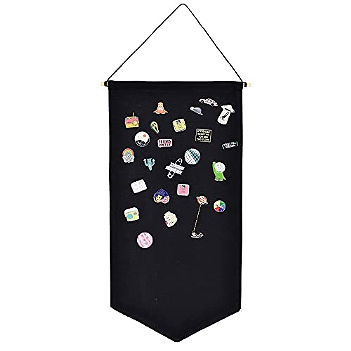 Wall Hanging Brooch Jewelry Storage Case Canvas Display Stand Enamel Pin Display Banner Holder Earrings Necklace Glitter Pin Collection Organizer (Black)