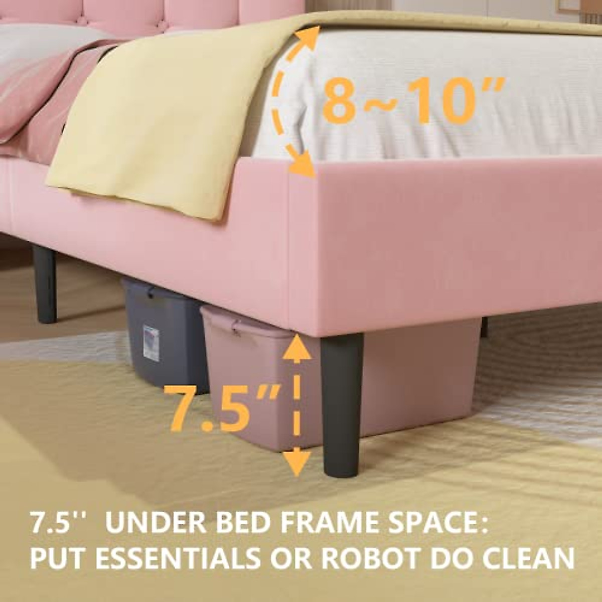 Lijimei Fabric Upholstered Twin Platform Bed Frame,Modern Upholstered Platform Bed with Headboard, Heavy Duty Bed Frame with Wood Slat Support, No Box Spring Required, Easy Assembly,Pink
