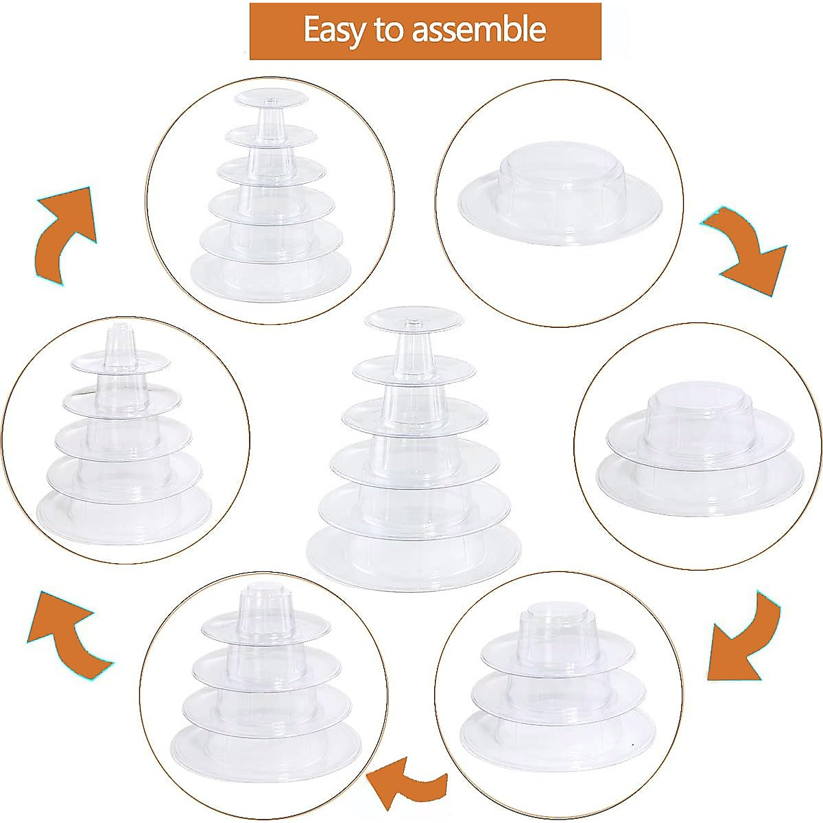 6 Tier Macaron Display Stand, Round Clear Cupcake Holder Display Stand Dessert Pastry Tower Stand for Wedding Birthday Bar Party Décor - 10 inches