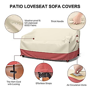 【Upgraded】 Heavy Duty 600D Patio Furniture Sofa Covers, U-COMSO 2-Seater Outdoor Furniture Cover Waterproof for Sofa Loveseat Couch (60" W×34" D×30" H)