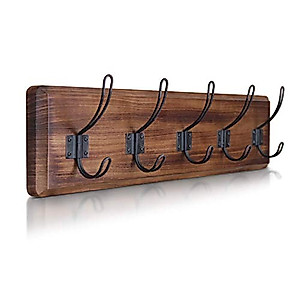 Matching Wall Mounted Coat Hooks Set - Beautiful Entryway Shelf and Coat Rack with Hooks, 24" | Solid Pine Wood | Perfect Touch for Your Bathroom, Kitchen, Mudroom | Rustic Brown