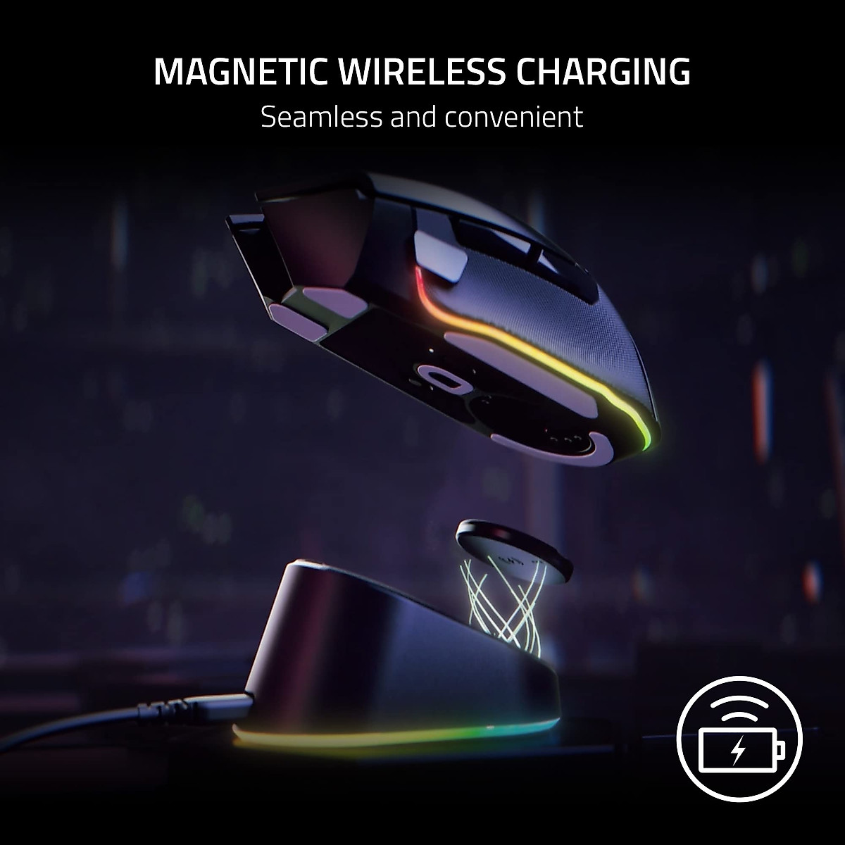 Razer Mouse Dock Pro with Wireless Charging Puck: Magnetic Wireless Charging - Integrated HyperPolling 8K Hz Transceiver - Anti-Slip Base - Chroma RGB Lighting - Classic Black