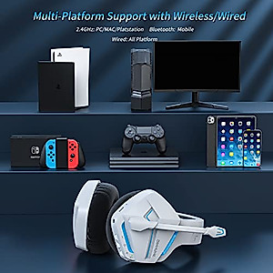 BINNUNE Dual Wireless Gaming Headset with Microphone for PC PS4 PS5 Playstation 4 5, 2.4G Wireless Bluetooth USB Gamer Headphones with Mic for Laptop Computer