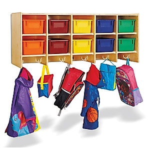 Jonti-Craft 10 Section Wall Mount Coat Locker with Colored Trays