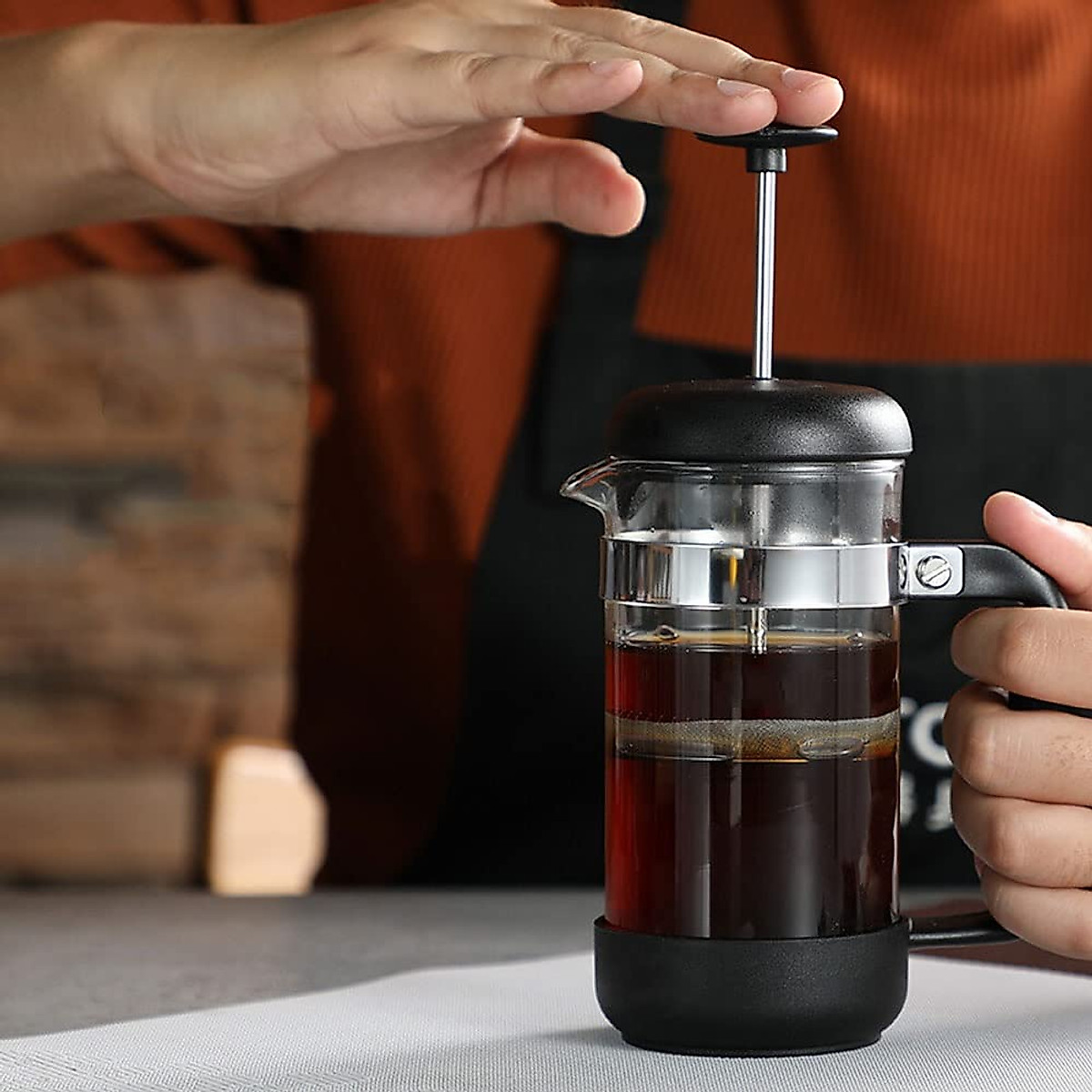 XARONF French Press Espresso and Tea Maker with Triple Filters, Stainless Steel Plunger and Heat Resistant Borosilicate Glass - Black