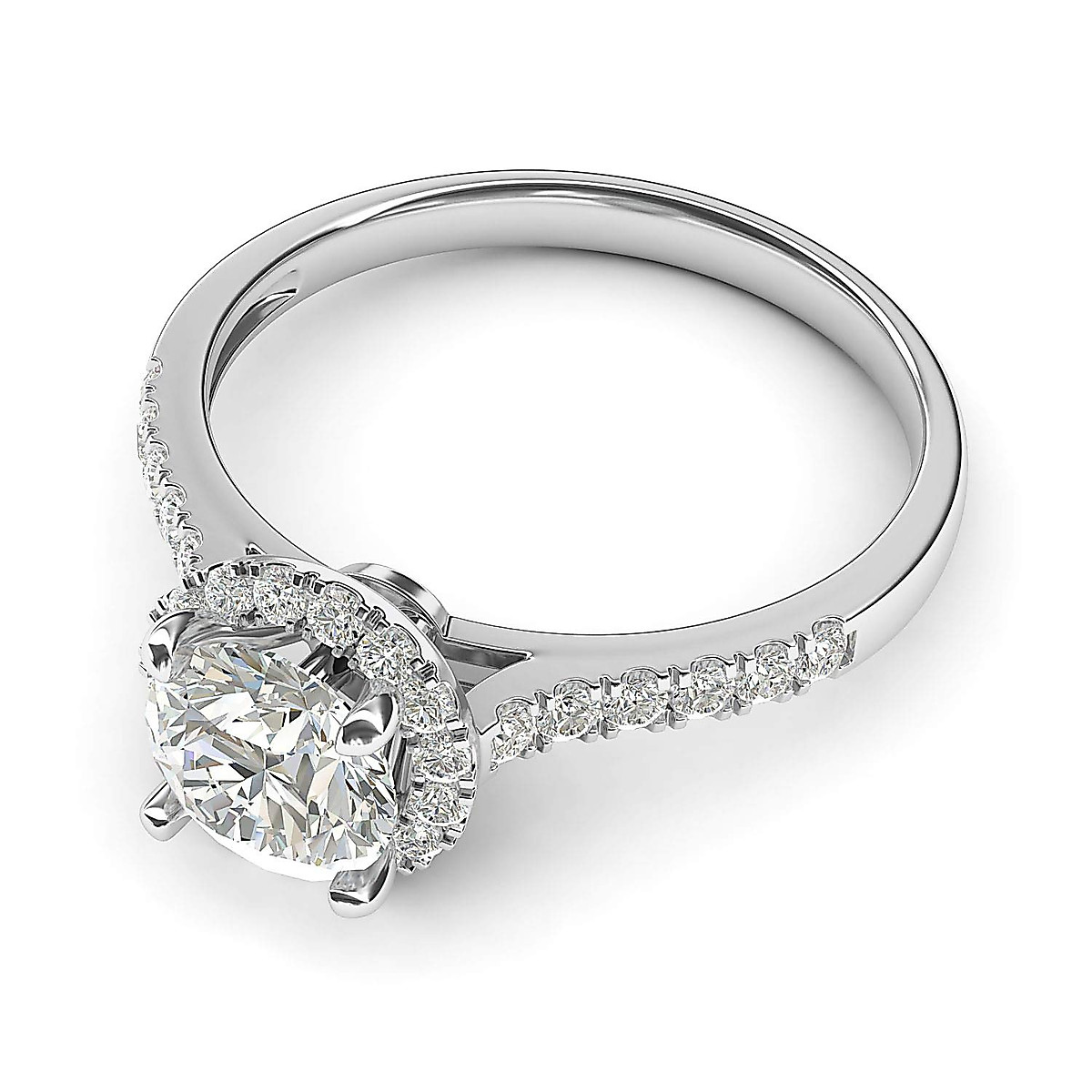 10k White Gold Classic Simulated Round Brilliant Cut Diamond Halo Engagement Ring with Side Stones (6)