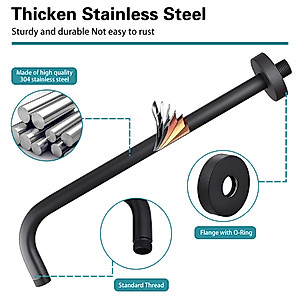 12 Inch Shower Arm with Flange,Stainless Steel 90 Degree Rain Shower Head Extension Arm,Wall-Mounted Shower Head Arm for Fixed Shower Head,Matte Black