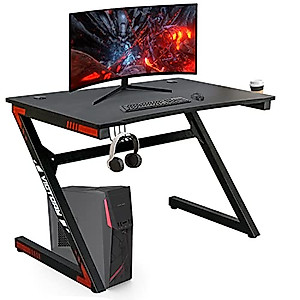 AILEEKISS 45'' Gaming Desk Large Home Computer Gaming Desk Sports Racing Table with with Cup Holder Headphone Hook for Home Office (Red)