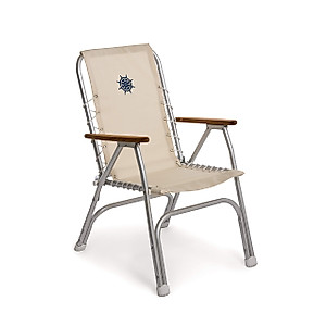 FORMA MARINE Boat Chairs High Back Off-White Deck Folding Marine Aluminum Teak Furniture Set of 2 M150W