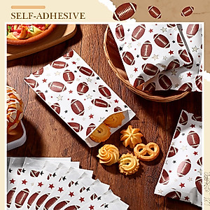 Pasimy 100 Pcs Football Treat Bags Football Candy Bags Football Goodie Cookie Bags Self Adhesive Kraft Paper Football Snack Bags Football Gift Bags for Football Party Favor Bags Supplies Decor