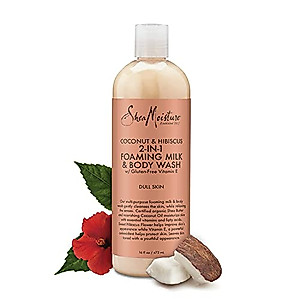 Shea Moisture Body Wash Moisturizing, Gluten Free Coconut & Hibiscus Foaming Milk & Body Wash Sensitive Skin, Coconut Oil, Vitamin E, Certified Organic Shea Butter, Family Size (2 Pack-16 Fl Oz Ea)