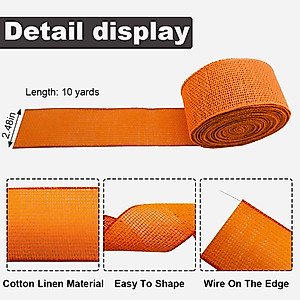 Orange Wired Burlap Ribbons 2.5" 10 Yards, Spring Solid Wired Edge Decoration Wired Ribbon Fabric Craft Ribbon Burlap Wrapping Ribbon for Holiday Party Wrapping DIY Craft Wedding Decoration Wreath Bow