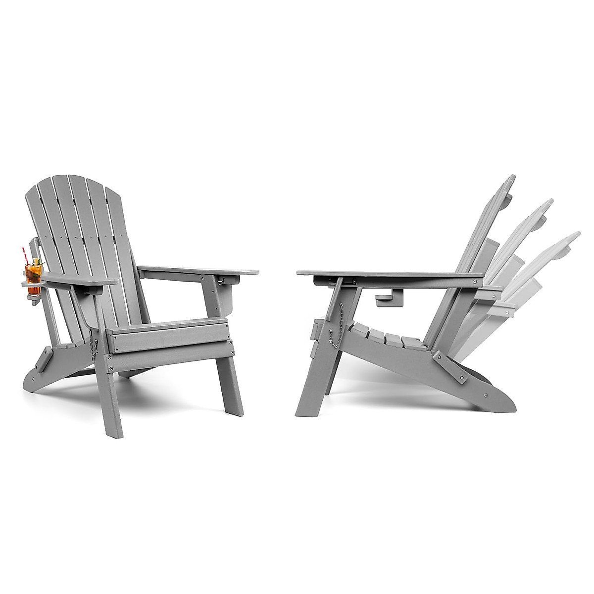 FUNBERRY Plastic Adirondack Chairs Set of 2,Folding Adirondack Chairs,Adjustable Backrest Adirondack Chair,Fire Pit Chairs,Resin Adirondack Chairs with Cup Holder,Composite Adirondack Chairs