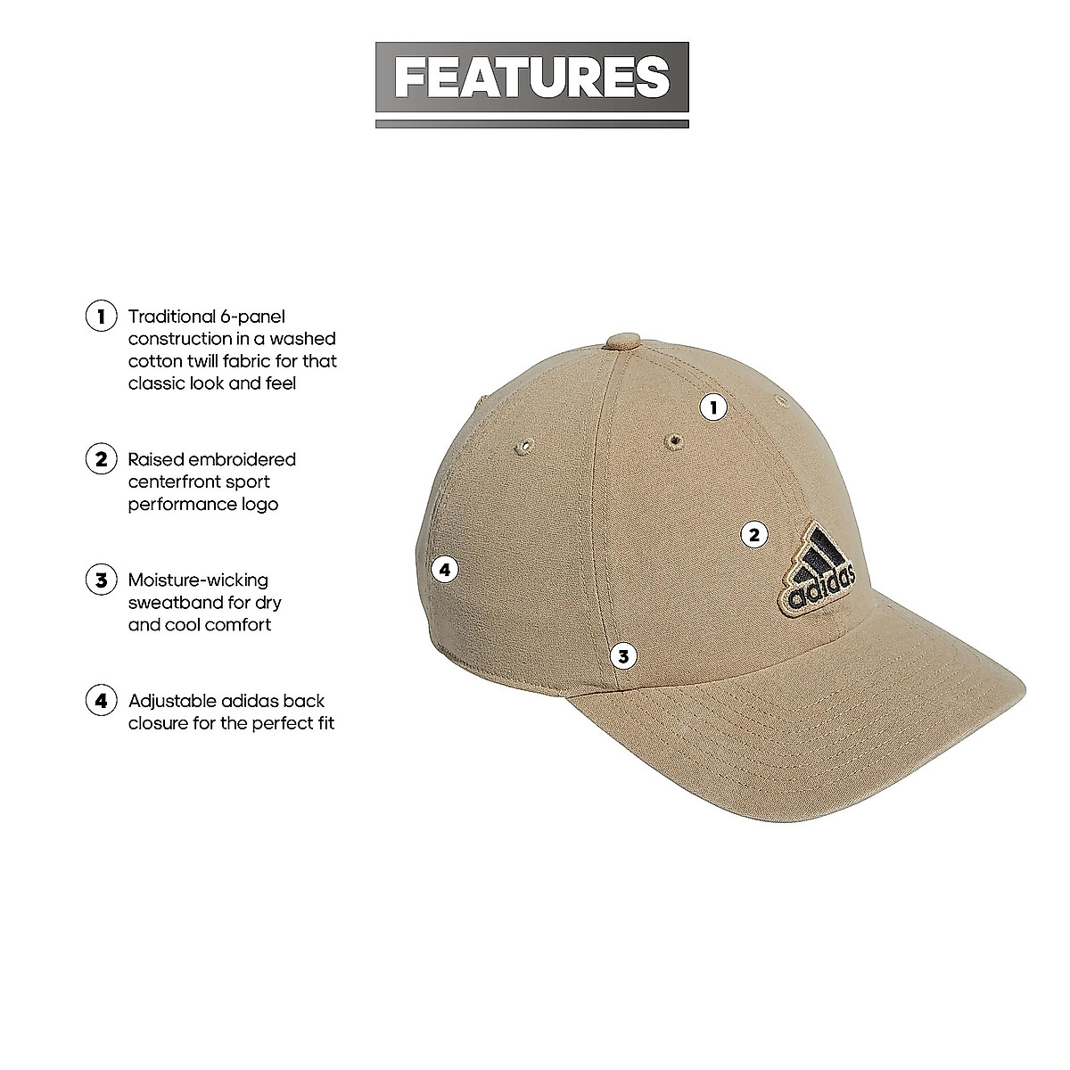 adidas Men's Ultimate 2.0 Relaxed Adjustable Cotton Cap, Washed Khaki/Black, One Size