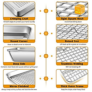 P&P CHEF 16 Inch Baking Sheets with Racks, Stainless Steel Baking Oven Pan Tray and Cooling Rack Set, Corrugated Bottom & Grid Rack, Healthy & Durable, Dishwasher Safe, 4 Pieces (2 Pans + 2 Racks)