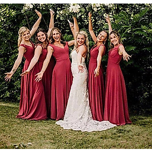 Wisteria Chiffon v Neck Bridesmaid Dresses for Women Long Ruched A Line Pleated Formal Evening Dress with Slit Size 12