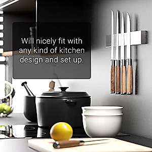 Efficient and Space-Saving Magnetic Knife Holder 16 Inch - Saving Magnetic Knife Strips - Effortlessly Organize Your Kitchen, Display Knives, and Free Up Counter Space (Metallic)
