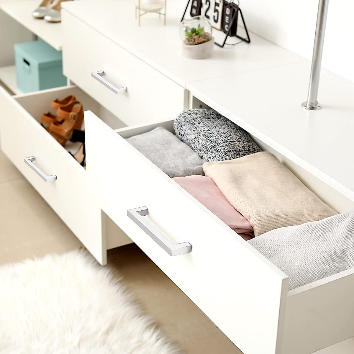 Probrico 30 Pack 5 Inch Kitchen Cabinet Handles Stainless Steel Drawer Dresser Pulls Cupboard Square Bar Pulls Brushed Nickel 5.5 Inch Total Length