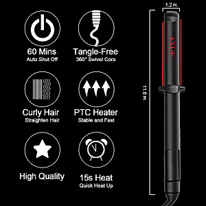 AXUF Hair Straightener, 2 in 1 Straightens & Curls with Adjustable Temp, Auto-Off Flat Iron, 1 Inch Dual Voltage - Flat Iron