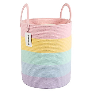 XUANGUO Rope Laundry Basket Hamper for Kids Girl Woven Storage Basket for Living Room Bedroom Boho Tall Baskets for Blanket Toys Pillow Towels Baby Nursery Hamper Bin rainbow