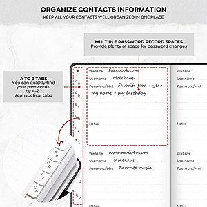 molekaus Password Book with Alphabetical Tabs Small Password Keeper with Extra Password Space to Change Password. Password Notebook for Home or Office for Internet Log In, 6.1*3.7in black small