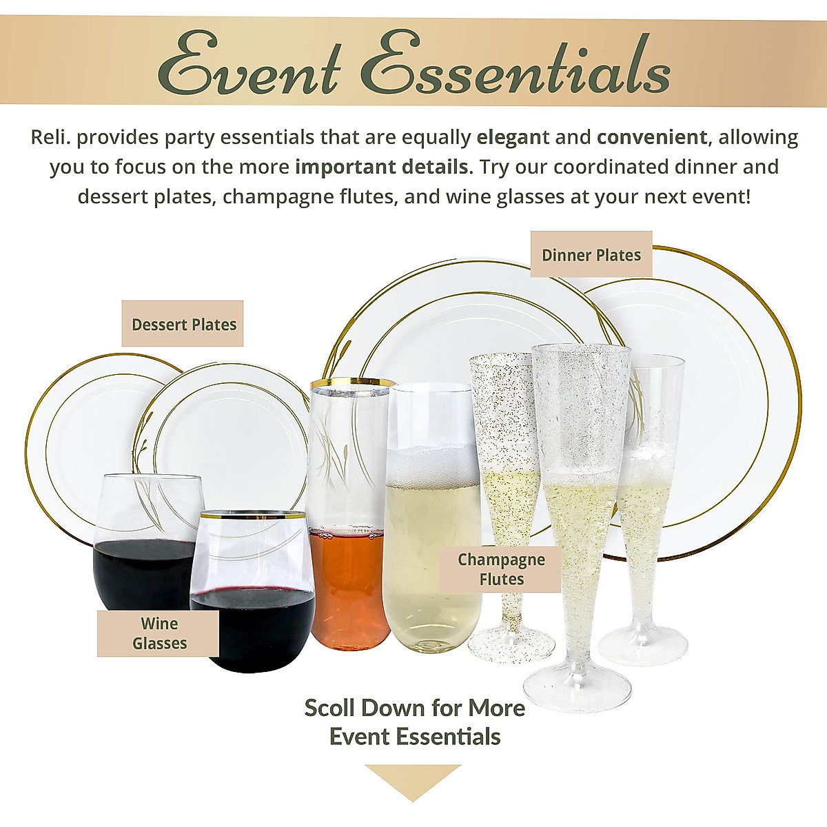 Reli. 50 Pcs Plastic Dessert Plates, Disposable (7.5 inch, White w/Gold Rim) | Small Plates for Party, Heavy Duty | Hard Plastic, for Dessert, Wedding, Birthday, Salad/Appetizer (7.5")