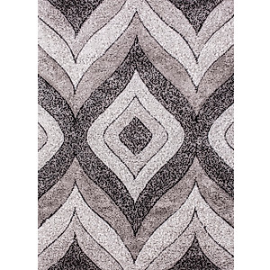 Makymo 7'6" x 10'3" ft Touch of Silver Shag Area Rug - Hand Carved Geometric Pattern Design - Soft, Plush Fluffy Carpet Great for Indoor Bedroom, Living Room