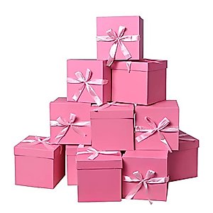 KOWEEEN 12 Pack Gift Boxes with Lid for Christmas, Birthdays, Father's Day, Bridal Showers, Weddings, Baby Showers and Graduations,Size is 4" x 4"x 4" (XS, Pink)