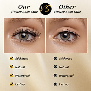 QUEWEL Lash Clusters Glue 10ml Cluster Lashes Glue Black DIY Lash Extensions Glue for Individual Lashes Long-Lasting Eyelash Glue No Irritation, Large Capacity No Shaking(Black-10ml)