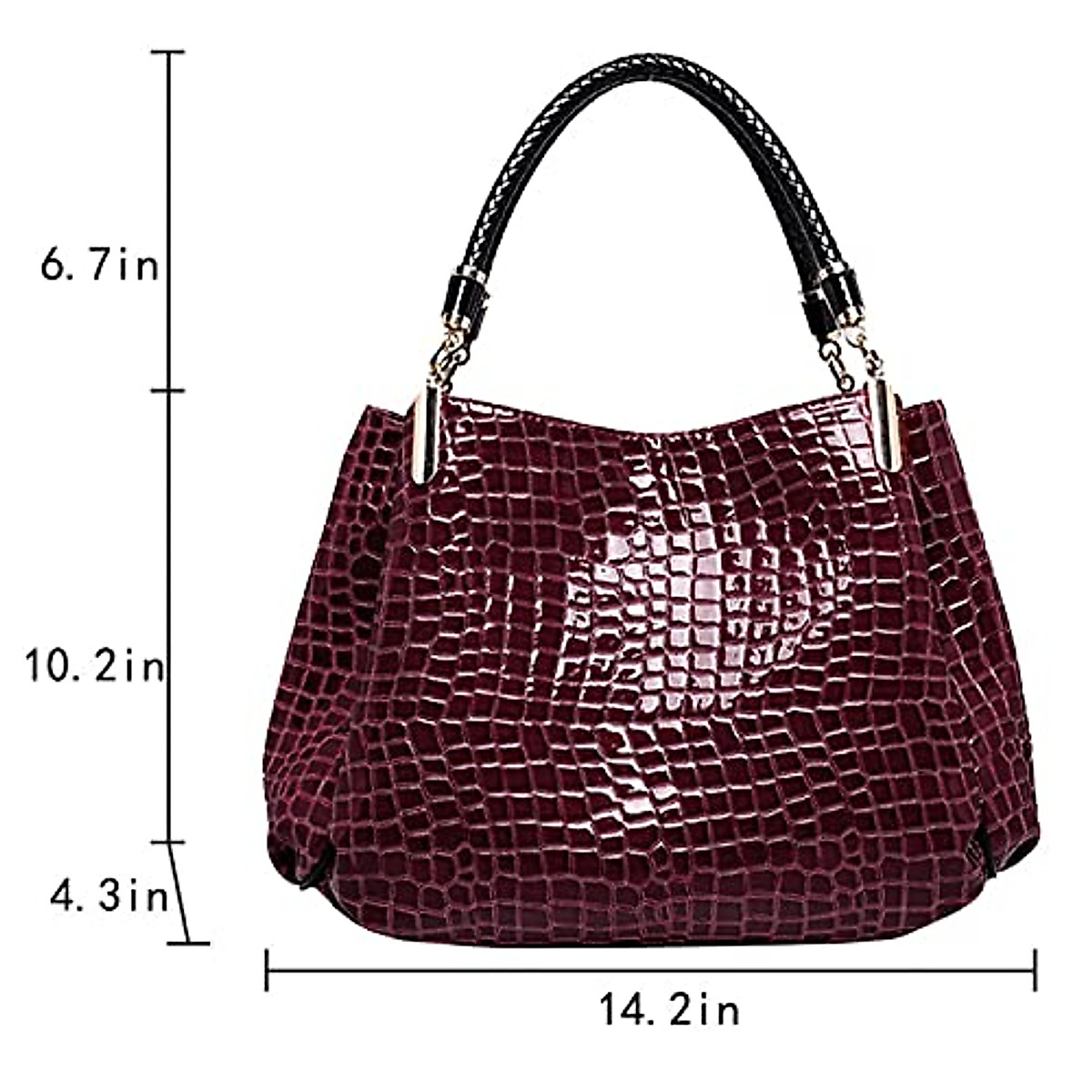 Women Large Alligator Pattern Faux Leather Top-handle Bag Evening Party Handbag Travel Tote Crocodile Dark Red