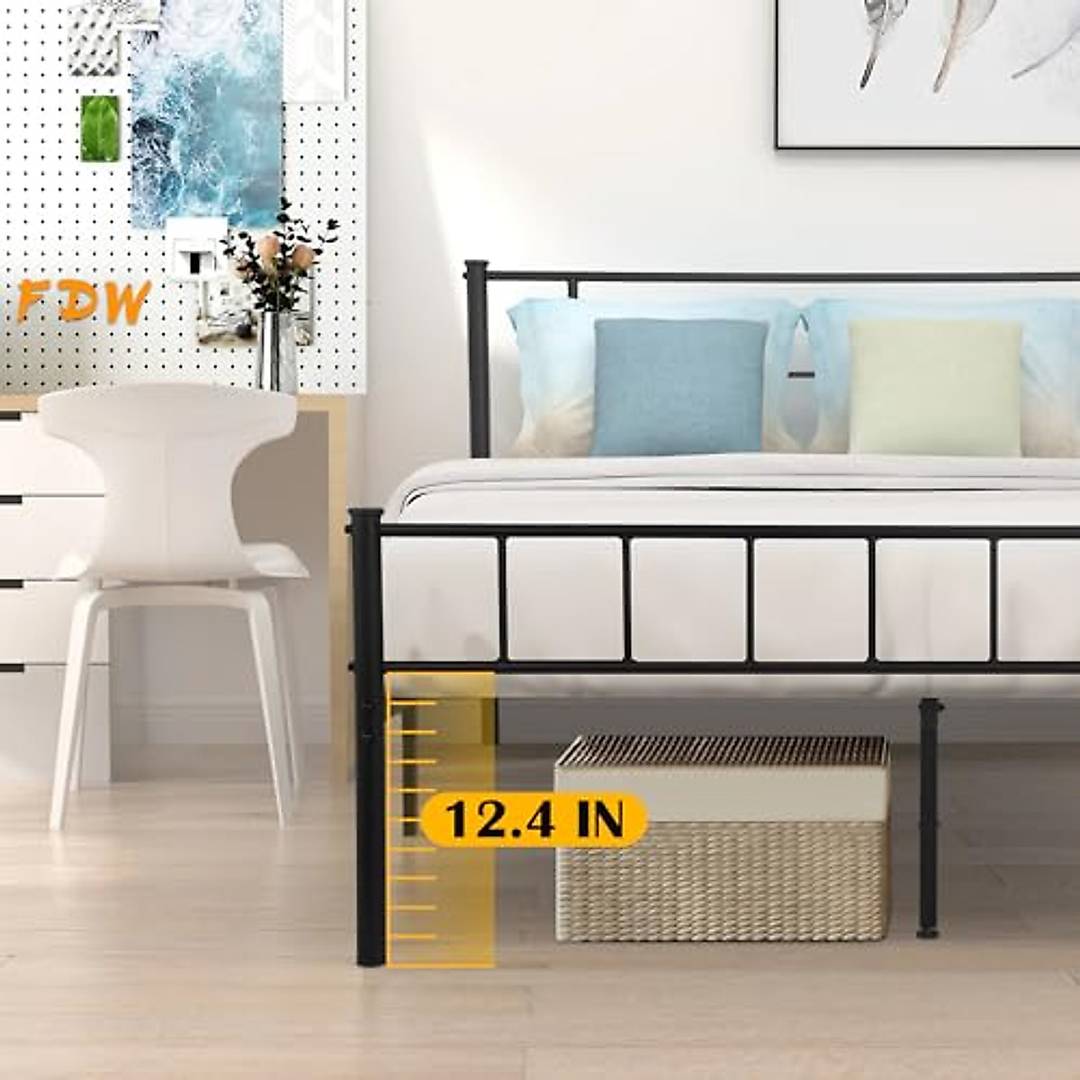 PayLessHere 14 Inch High Metal Platform Bed Frame with Headboard Maximum Storage Space Under The Heavy Duty Bed Frame No Box Spring Needed Noise-Free Easy Assembly,Queen