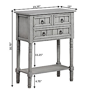 Convenience Concepts Kendra 3 Drawer Hall Table with Shelf, Wirebrush Light Gray