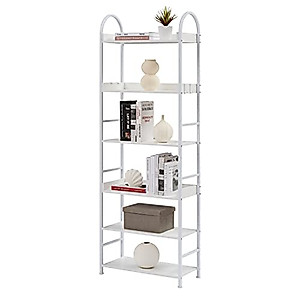YOUMU 70.8 Inch Tall Bookshelf, 6-Tier Shelves with Round Top Frame, MDF Boards, Adjustable Foot Pads (6-Tier,Silver)