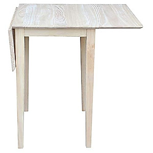 Pemberly Row Unfinished Natural Wood Dining Table for 4 People, Foldable Drop Leaf Rectangular Table for Kitchen