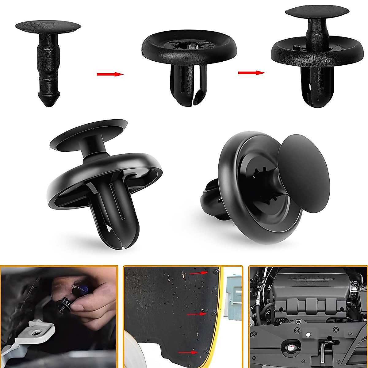 zipelo 100 Pcs Car Bumper Retainer Clips, Nylon Fender Clip with Fastener Remover Tool, Splash Shield Screws, Auto Push Retainer Rivets for Fender Door Trim Panel, Replacement OEM Number 90467-07201