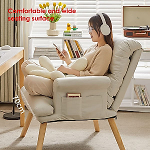 YCKEGEW Upholstered Recliner Chair Accent Chair with Ottoman,Occasional Chair Comfy Single Sofa for Reading Lounge Balcony, Lazy Armchair (Color : Milky White)