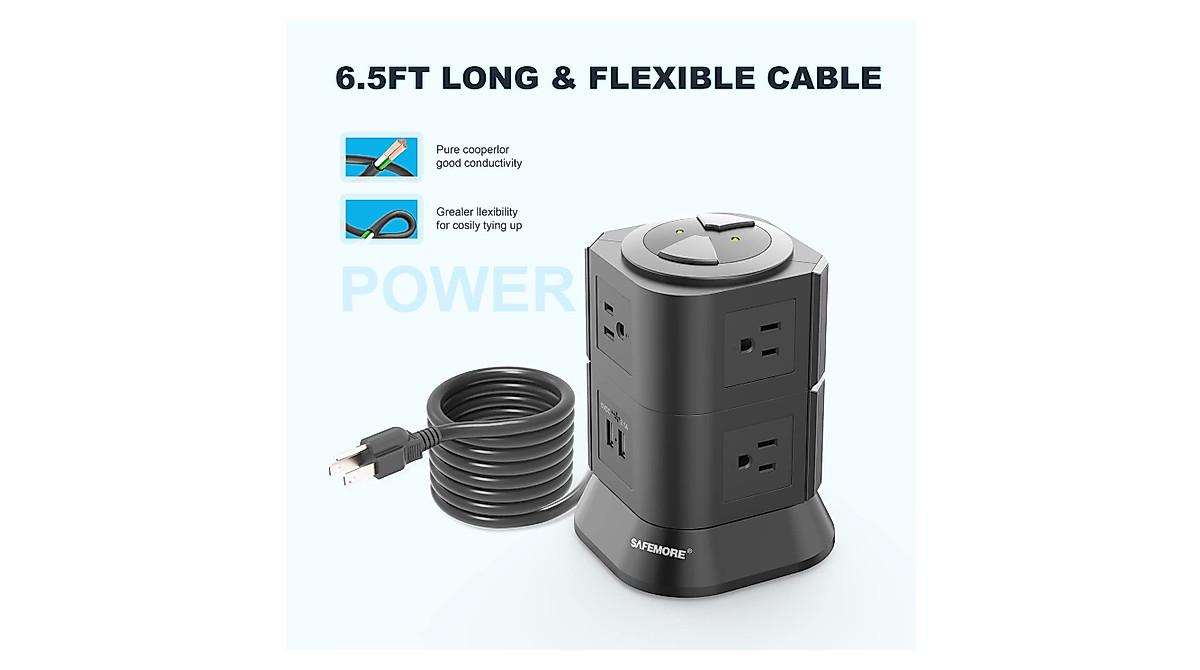 Power Strip Tower with 7 Outlets & 2 USB Ports