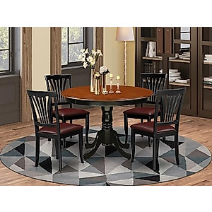 East West Furniture HLAV5-BCH-LC 5 Piece Modern Dining Table Set Includes a Round Wooden Table with Pedestal and 4 Faux Leather Dining Room Chairs, 42x42 Inch, Black & Cherry