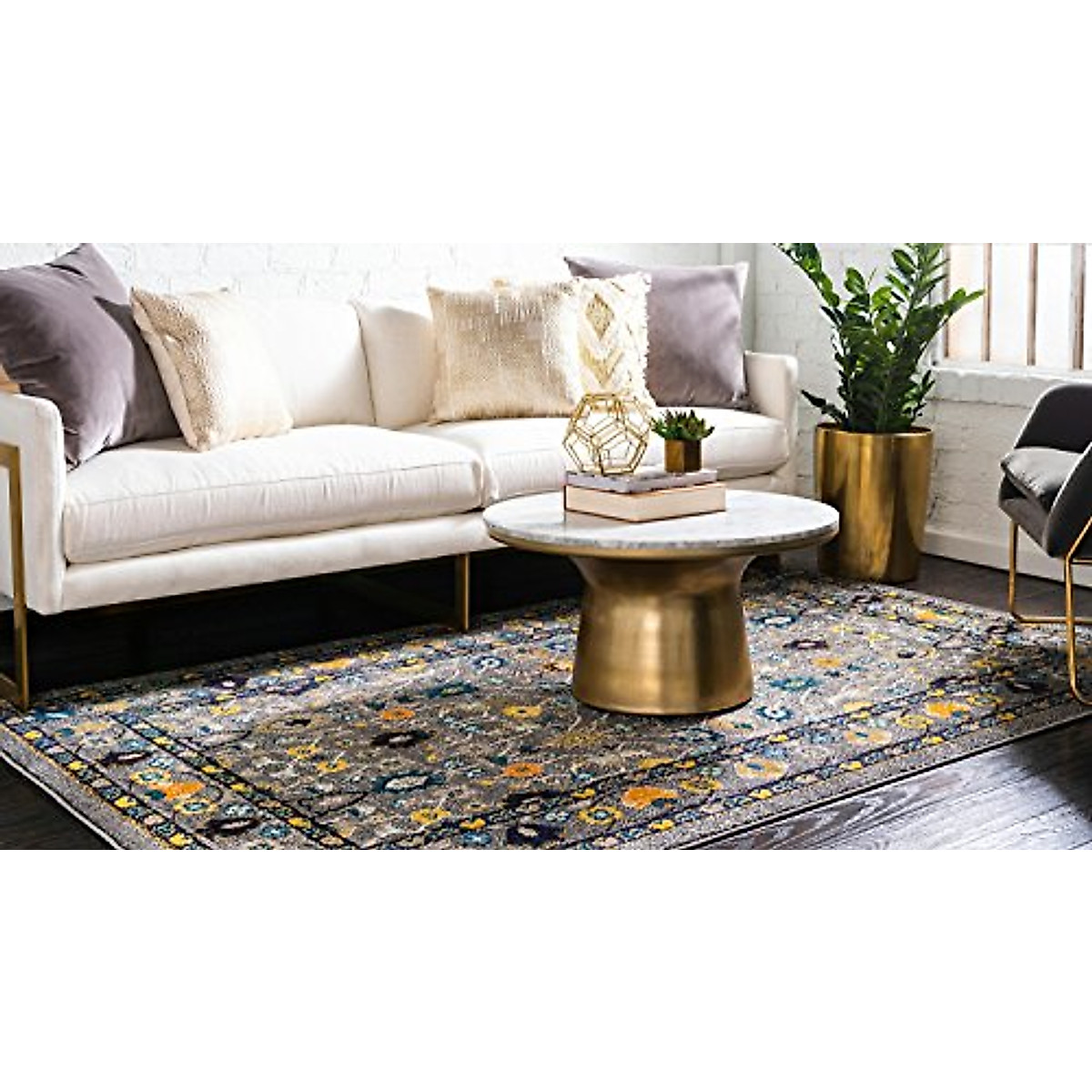 Unique Loom Medici Collection Floral Traditional Vibrant Colors Gray Area Rug (9' 0 x 12' 0)