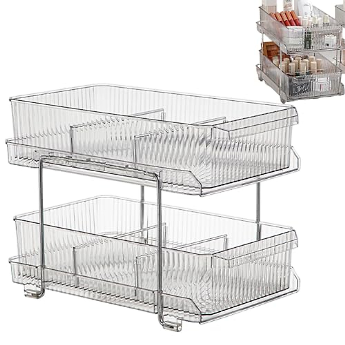 Cupboard Storage Rack, 2 Layer Pull Out Cupboard Storage Rack, Under Sink Cupboard Organizers with Partitions, Kitchen Spices Cupboard Storage Rack, Kitchen Pantry Organizer for Toiletry Pantry
