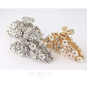 ShungFun Women Elegant Jaw Clips Fashion Hollow Carving Flower Pattern Hair Claw Clips w/ Rhinestones for Women Girls Hair Styling Accessories (Leaf-gold)