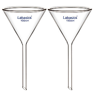 Labasics 2-Pack Glass Heavy Wall Funnel Borosilicate Glass Funnel, Short Stem 100 mm Diameter, 100 mm Stem Length