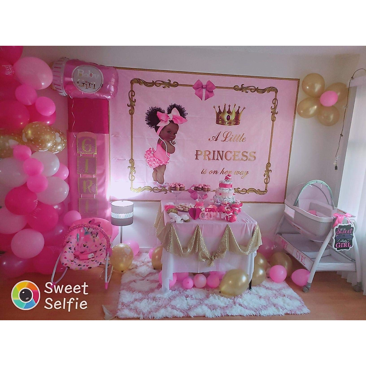 Mocsicka Mehofoto Royal Baby Shower Backdrop Little Princess Pink Bow Photography Background 7x5ft Vinyl Royal Pink Girl's Baby Shower Party Banner Backdrops